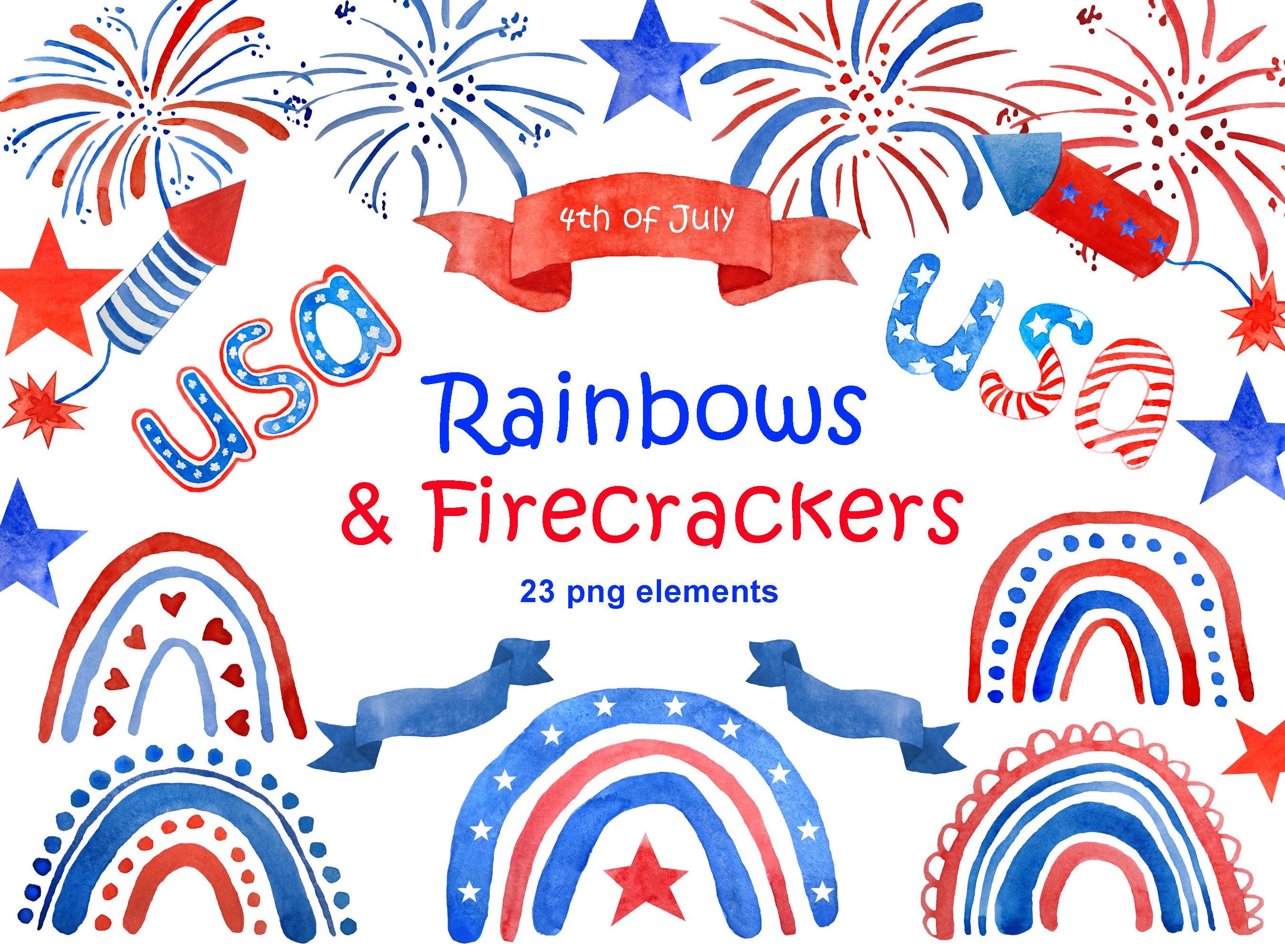 4th of July Png Independence Day Rainbow Clipart, Watercolor Patriotic ...
