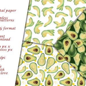 Avocado Digital Paper, Summer Digital Paper, Fruit Seamless Pattern ...