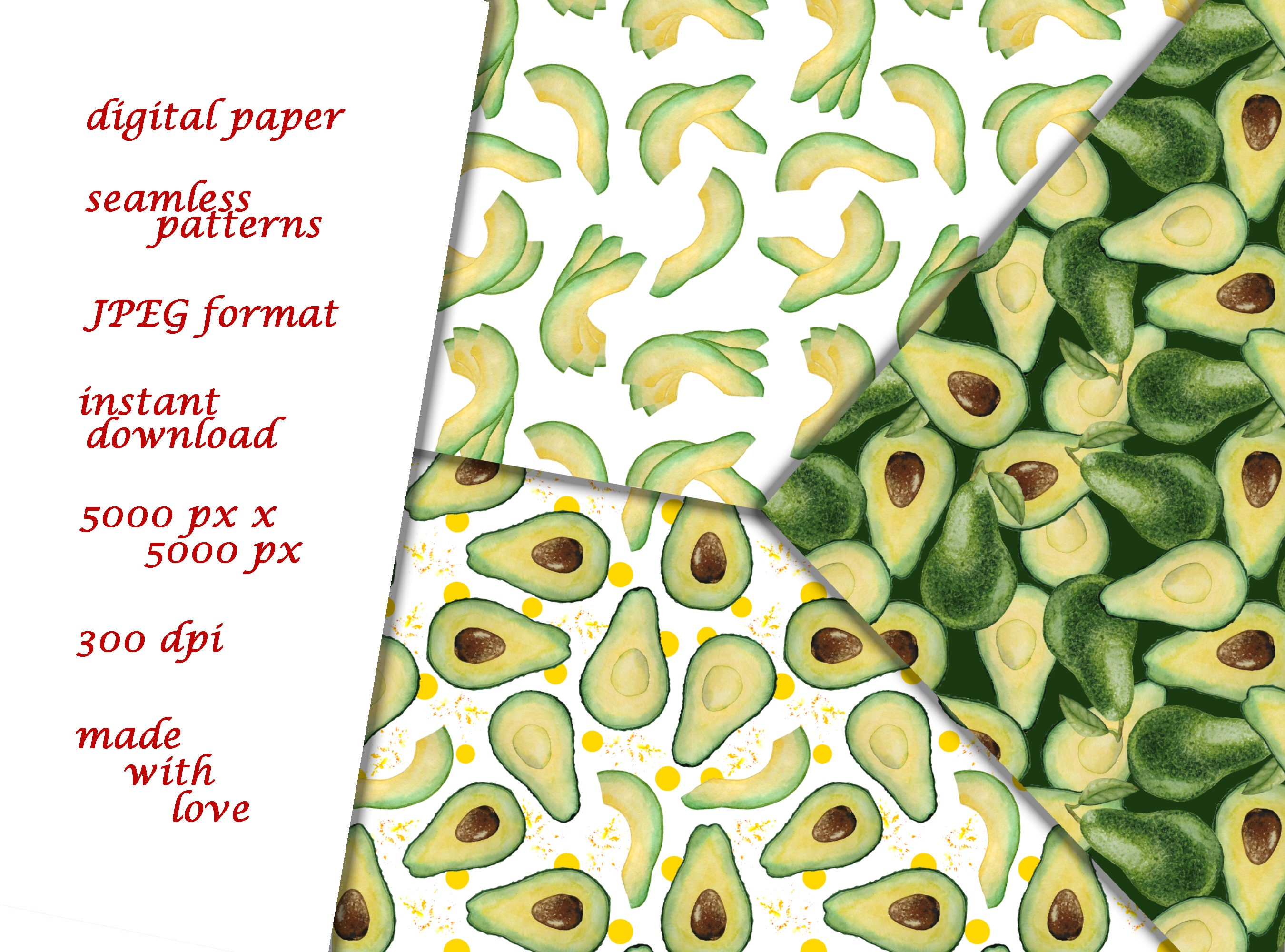 Avocado digital paper Summer digital paper Fruit seamless | Etsy