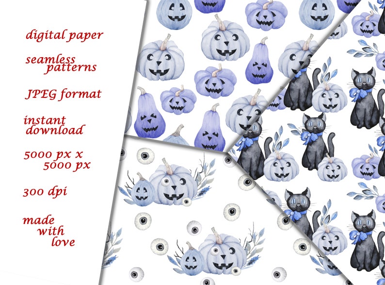Pastel Blue Halloween Digital Paper Fall Seamless Pattern - Etsy