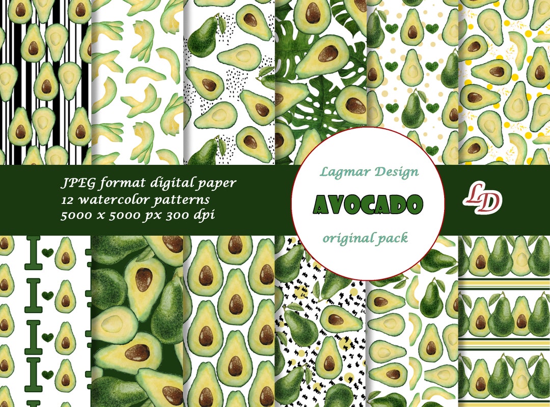Avocado Digital Paper, Summer Digital Paper, Fruit Seamless Pattern ...