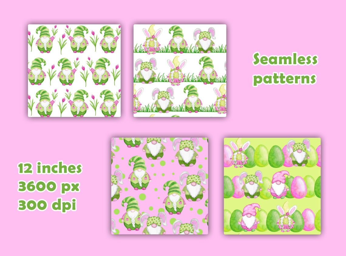 Easter Gnomes Digital Paper, Easter Eggs Seamless Pattern File, Pastel ...