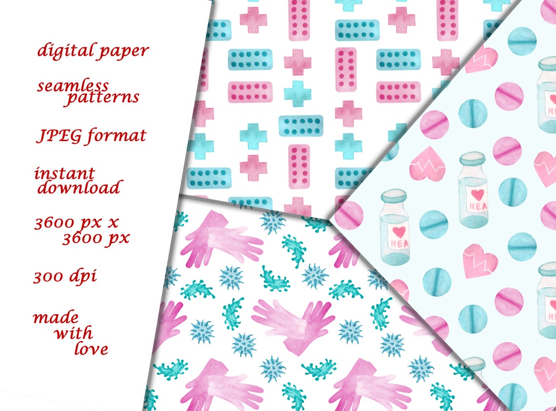 Medical Digital Paper Nurse Seamless Pattern File Cute | Etsy