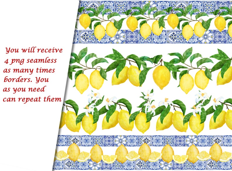 Lemon Seamless Border PNG, Summer Frame File, Citrus Fruit Wedding ...
