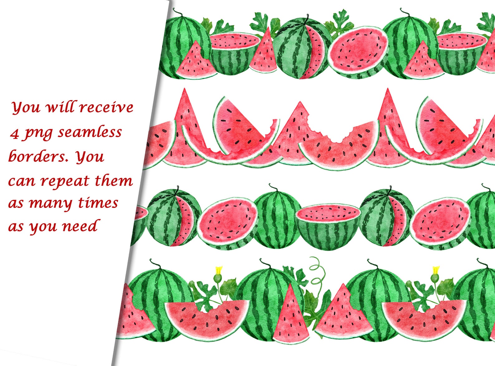 Watermelon Png Seamless Borders Digital Watercolor Summer | Etsy