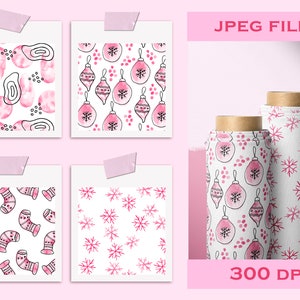 Pink Christmas Digital Paper, Winter Seamless Pattern File, Modern Boho ...