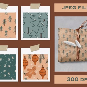 Boho Christmas Digital Paper, Winter Seamless Pattern File, Neutral ...