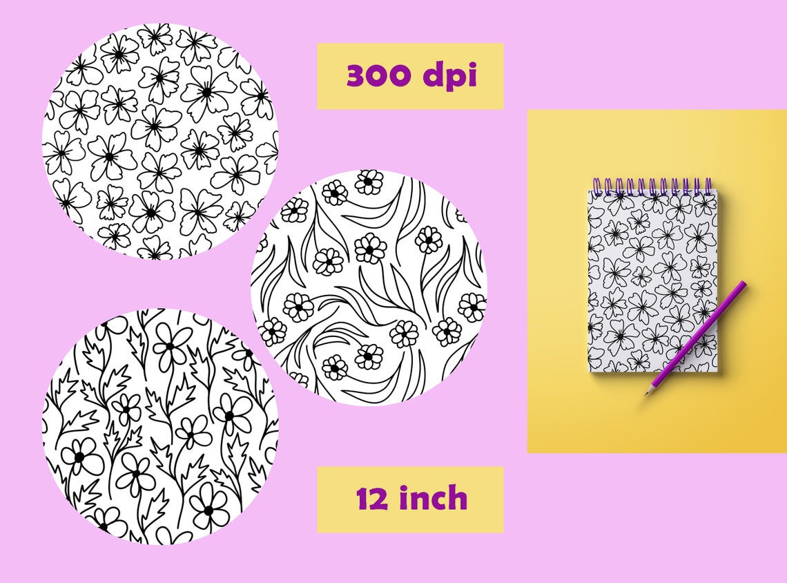 Black and White Floral Digital Paper Flower Seamless Pattern - Etsy