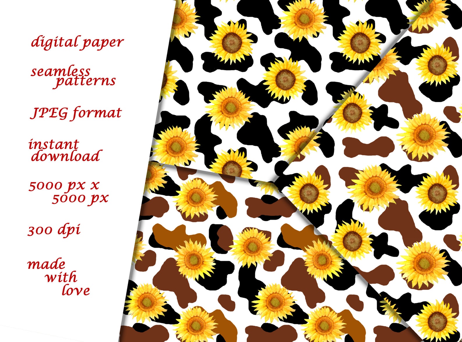 Sunflower cow digital paper Cow girl seamless pattern files | Etsy