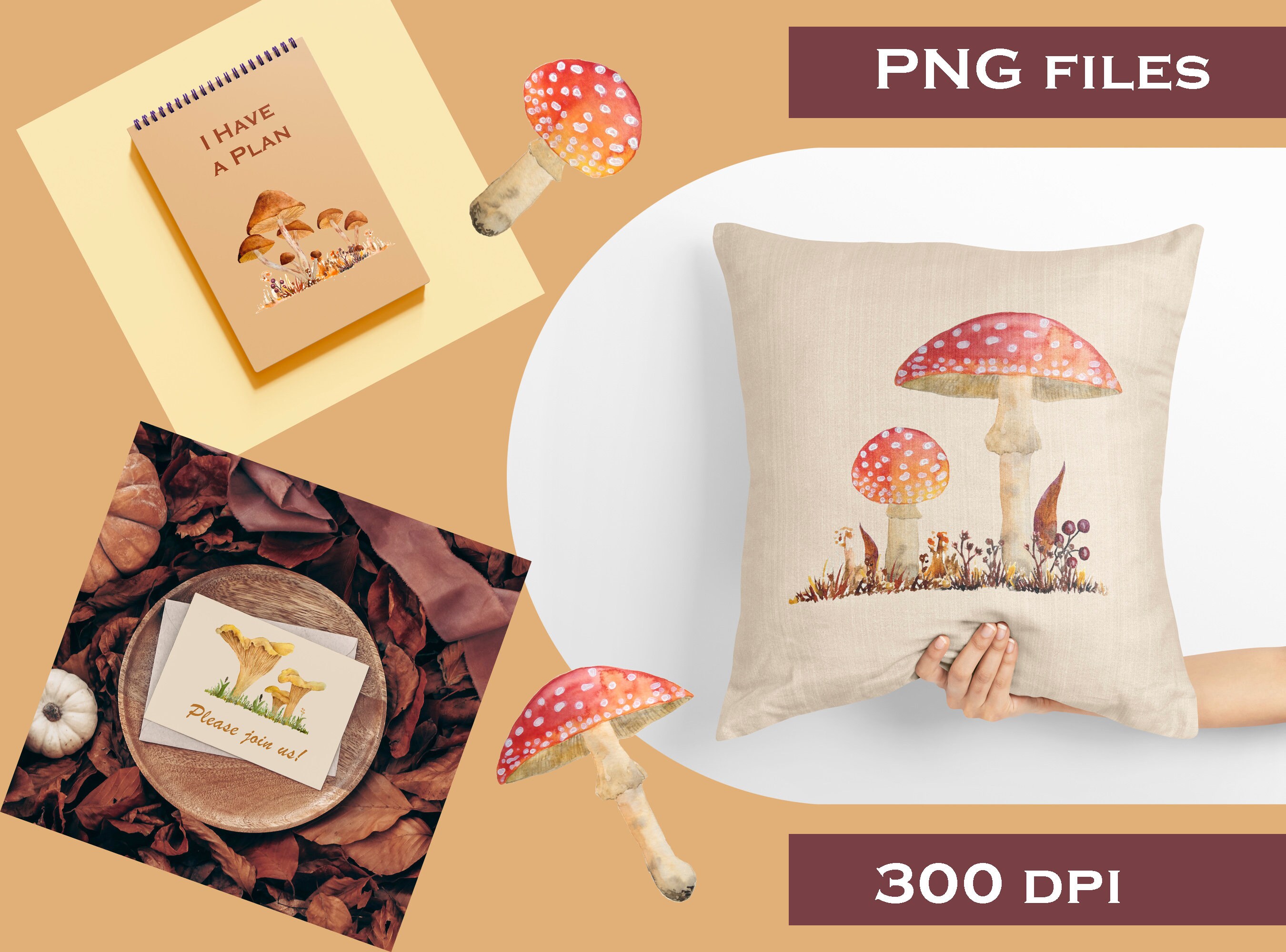 Mushroom Clipart Fall Clip Art File Png Autumn Wood Forest - Etsy UK