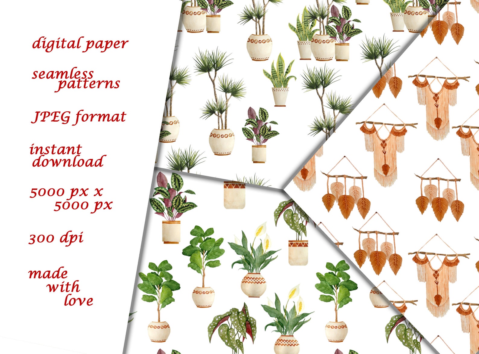 Digital Plants Paper Potted House Plants Digital Paper - Etsy