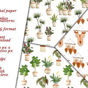 Digital Plants Paper, Potted House Plants Digital Paper, Macrame ...
