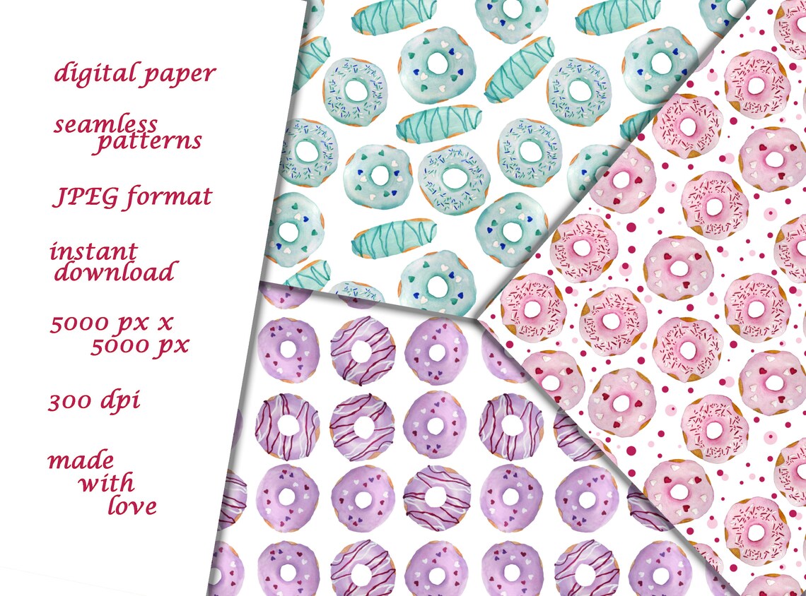 Donut Digital Paper Food Seamless Pattern File Valentine Day | Etsy