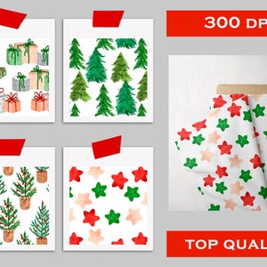 Christmas Tree Digital Paper, Watercolor Winter Seamless Pattern File ...