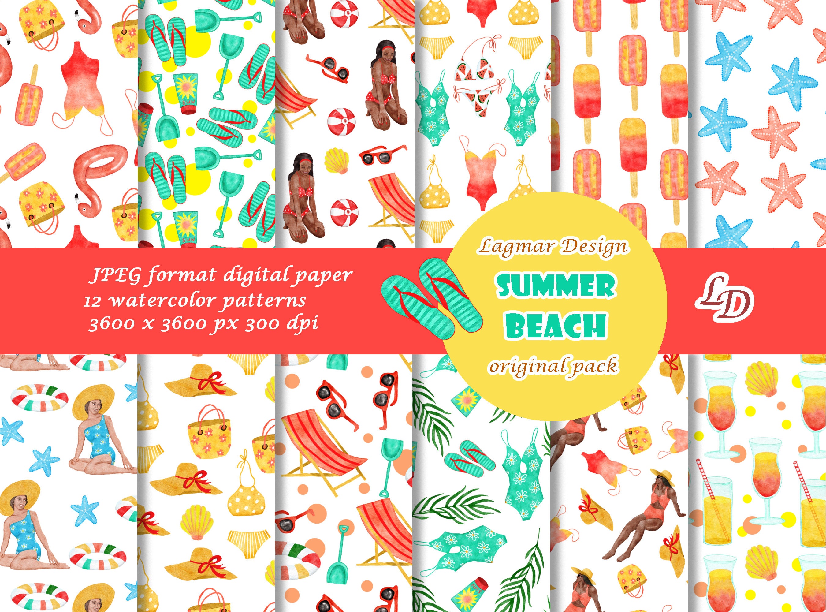 Watercolor Beach Digital Paper Summer Sea Nautical Seamless - Etsy