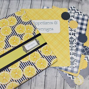 Recipe Binder, Lemon Recipe Binder, Recipe Dividers, Navy and Yellow ...