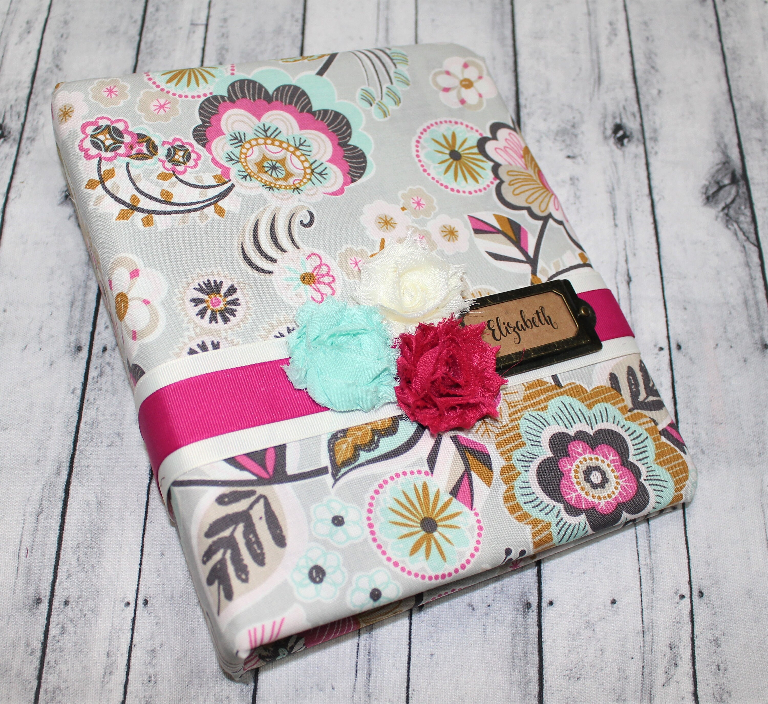 Personalized binder 3 ring notebook floral fabric covered | Etsy