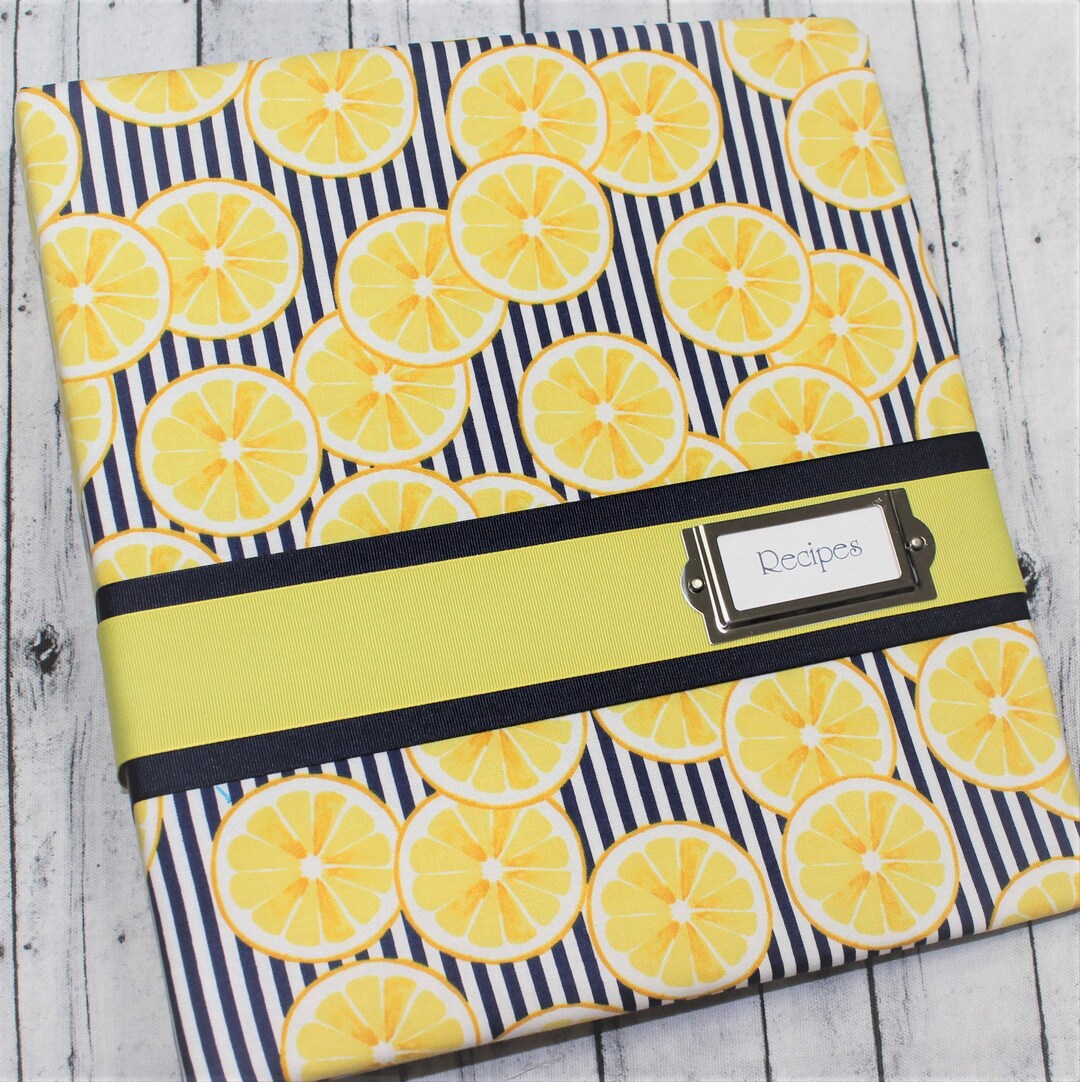 Recipe Binder, Lemon Recipe Binder, Recipe Dividers, Navy and Yellow ...