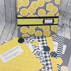Recipe Binder, Lemon Recipe Binder, Recipe Dividers, Navy and Yellow ...