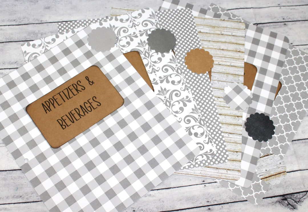 Gray Recipe Binder Dividers, 8.5 X 11 Dividers, Rustic Recipe Book ...