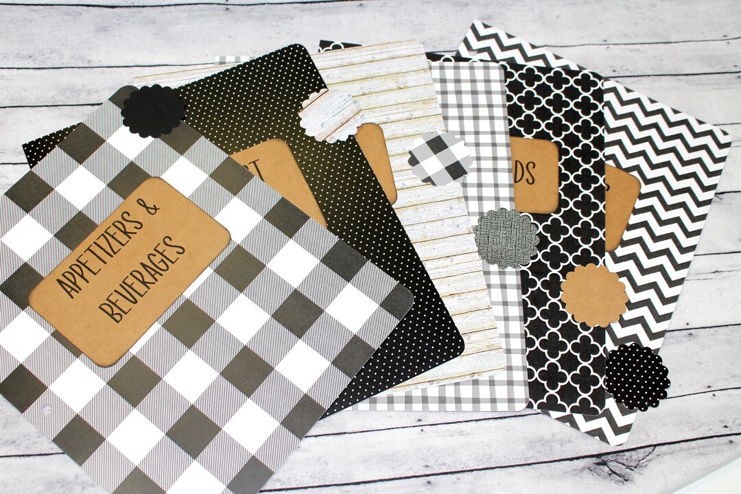 Black and White Buffalo Plaid Recipe Binder Dividers, 8.5 X 11 Dividers ...