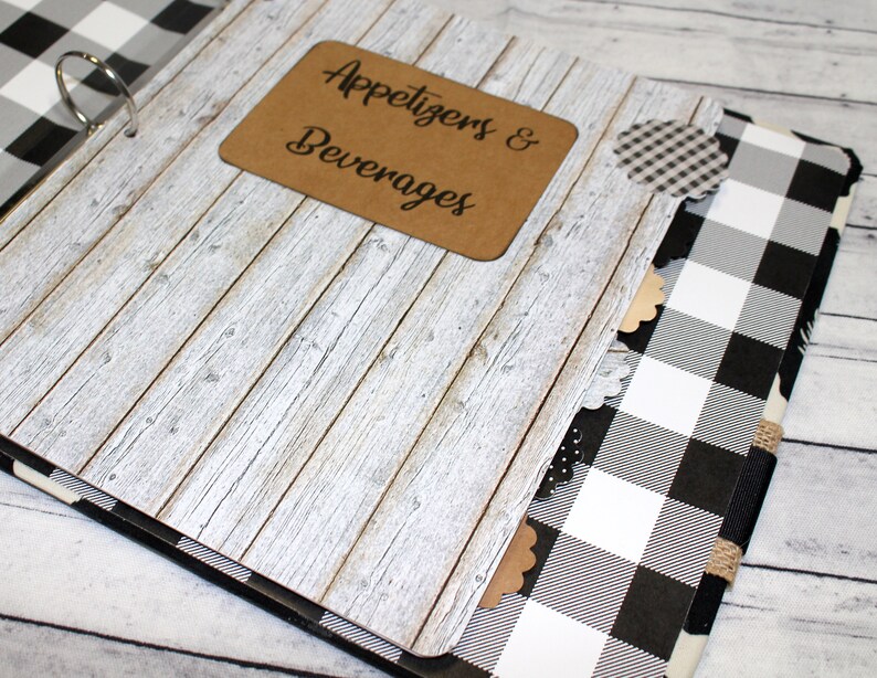 Farmhouse Recipe Binder, Recipe Dividers, Rustic Recipe Book, Black and ...
