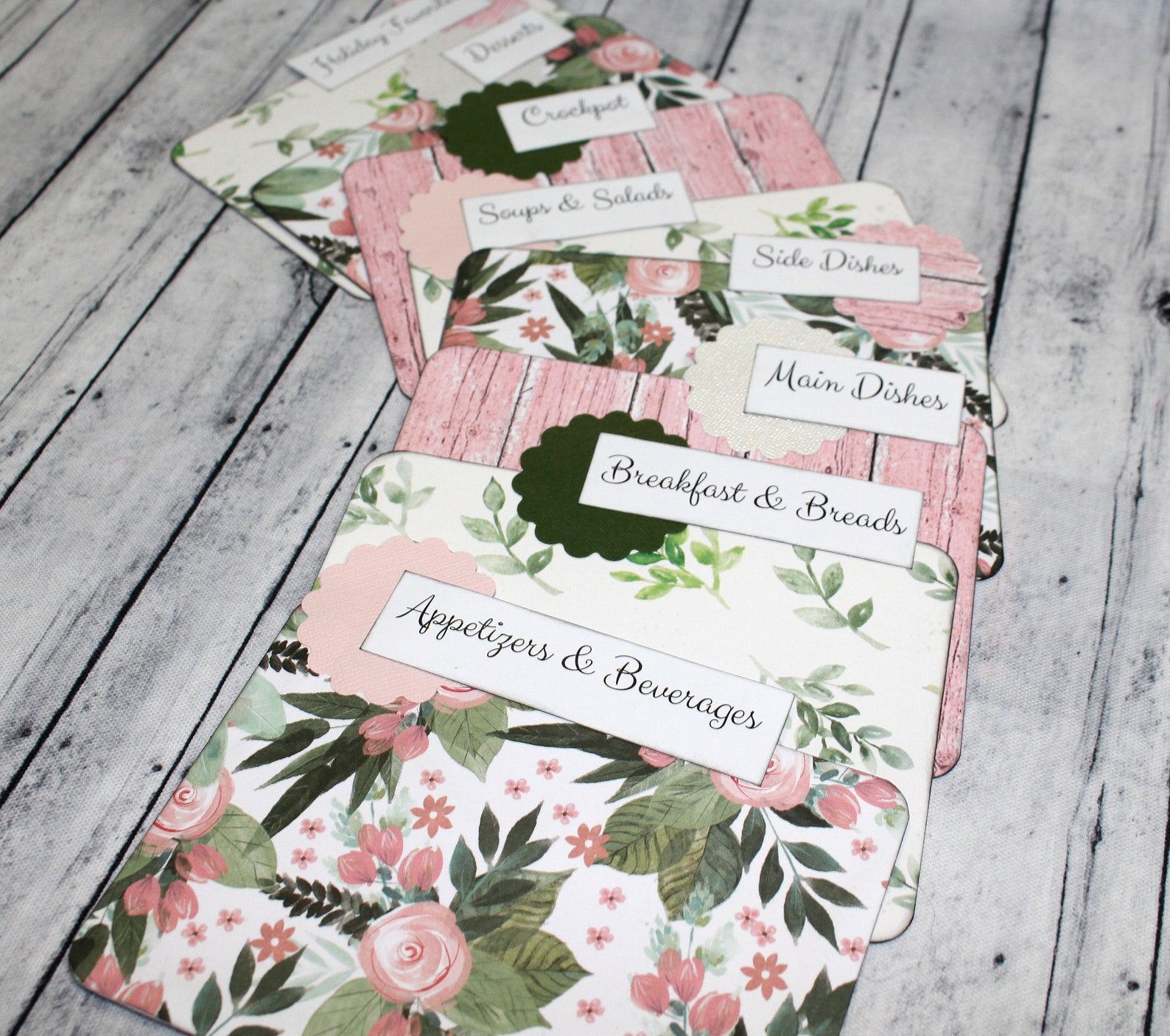 Recipe Dividers, Recipe Box Dividers, Pink Floral Recipe Card Dividers ...