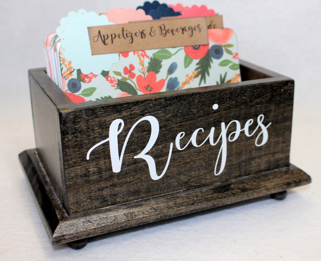 Ready to Ship, Recipe Box and Recipe Cards, Black Wooden Recipe Box, 4 ...