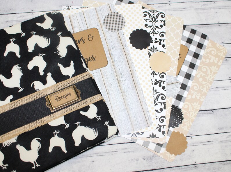 Farmhouse Recipe Binder, Recipe Dividers, Rustic Recipe Book, Black and ...