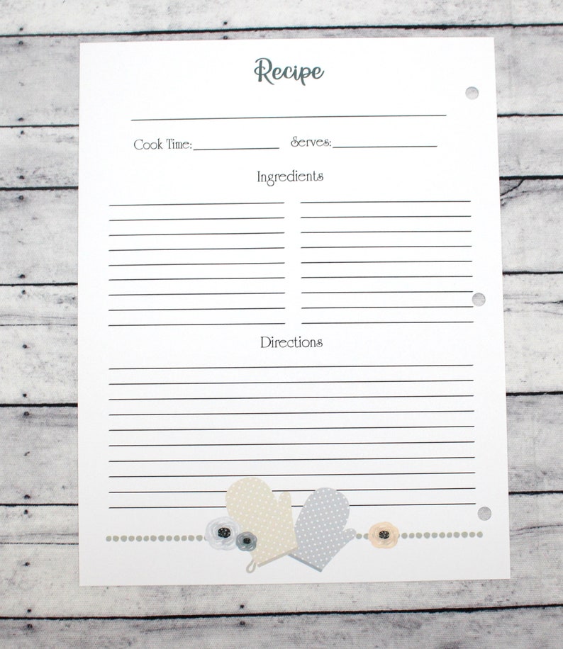 Recipe Book Pages Neutral Recipe Pages for Your 3 Ring Recipe | Etsy