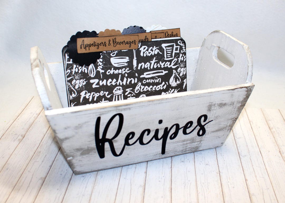 White Rustic Recipe Box With Dividers, 5 X 7 Recipe Box, Recipe Card ...
