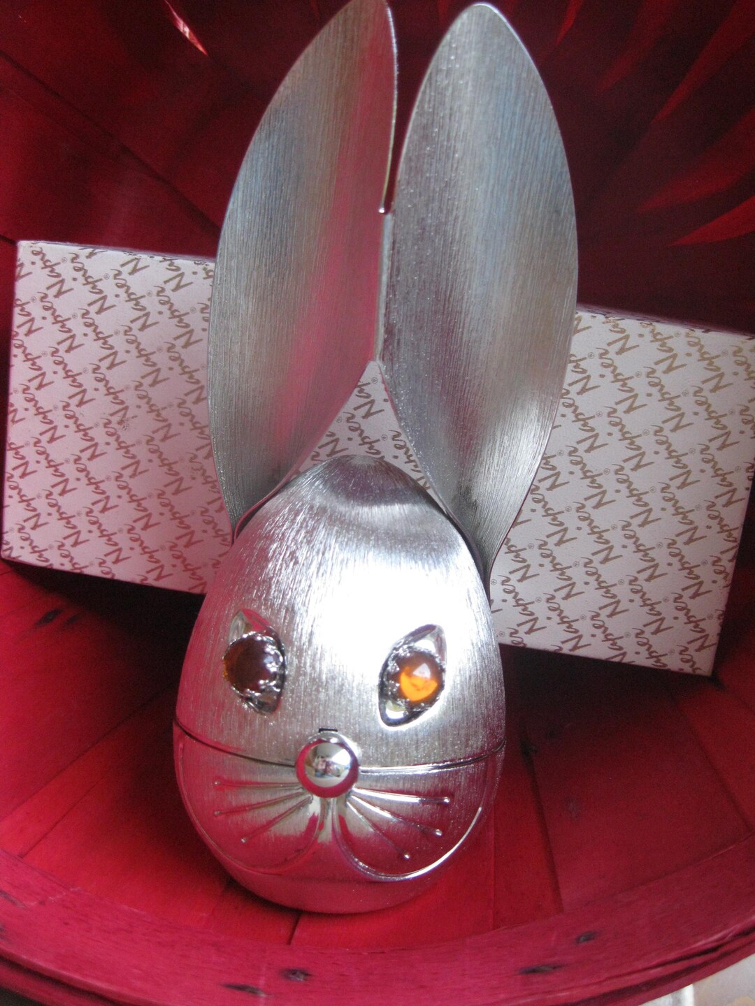 Vintage Napier Bunny Bank, Brushed Silver Finish, Amber Eyes, With Box ...
