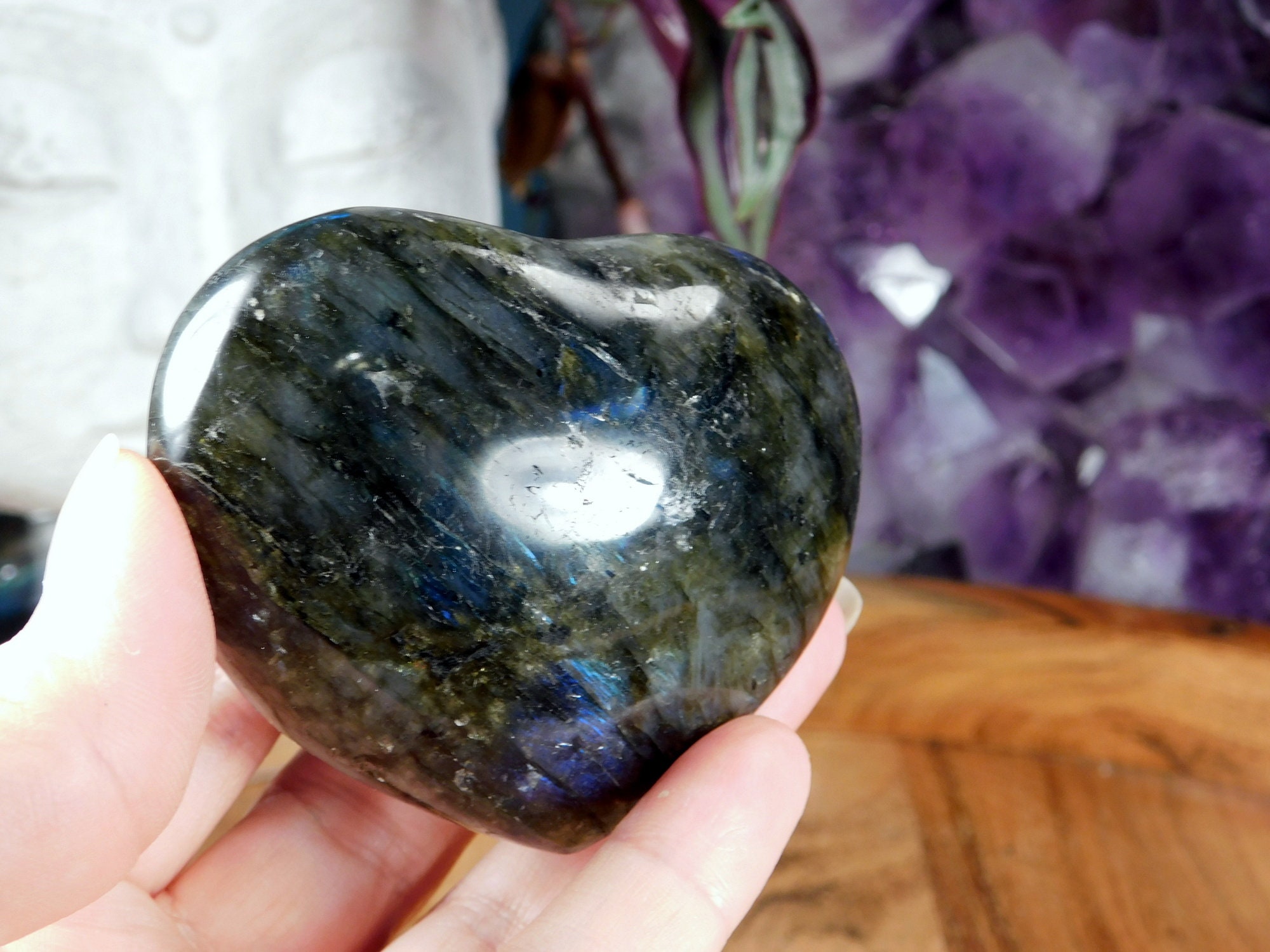 Labradorite Heart Shaped Scrying Stone Flashy Blue | Etsy