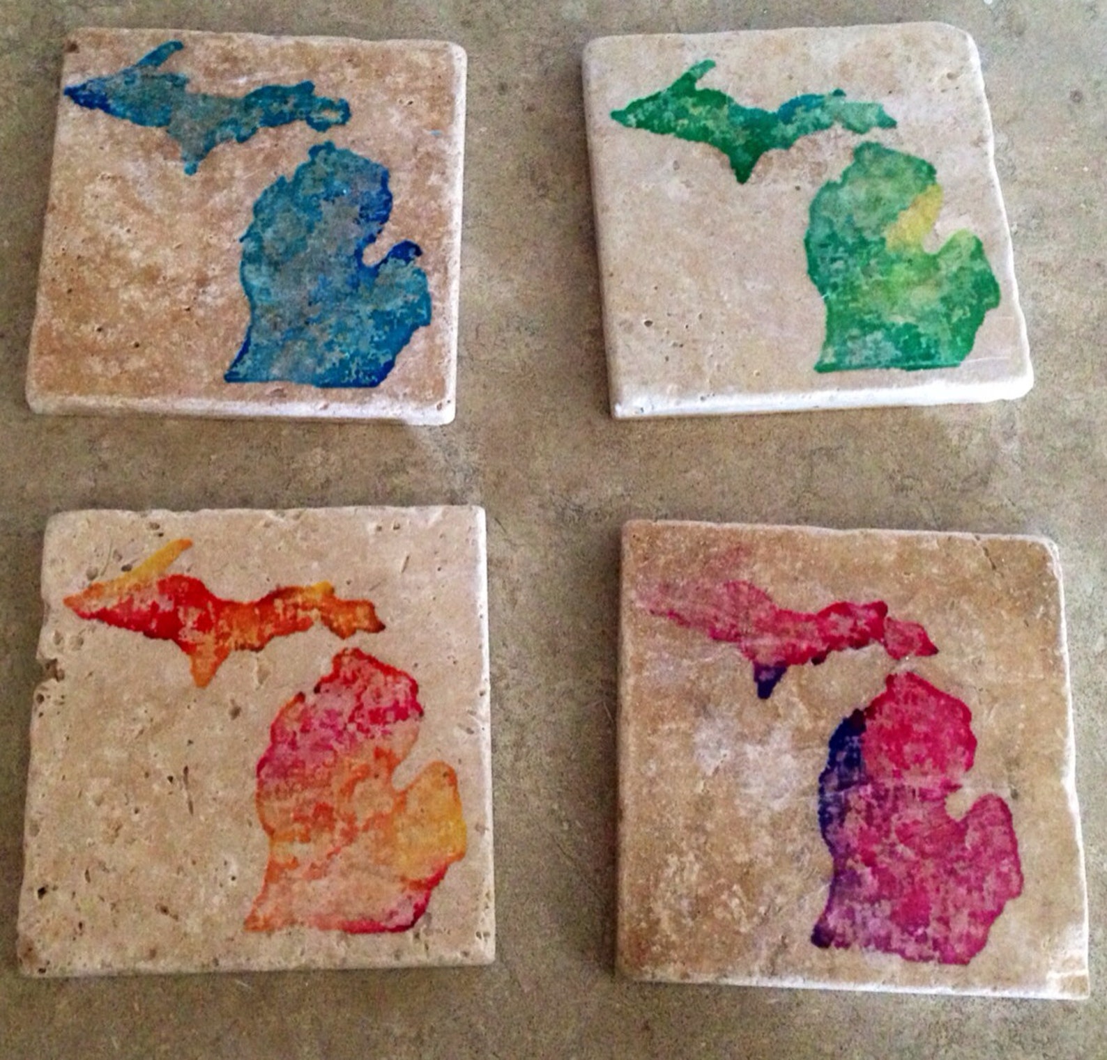 Set of 4 Tumbled Tile Michigan Coasters With Cork Backing. - Etsy