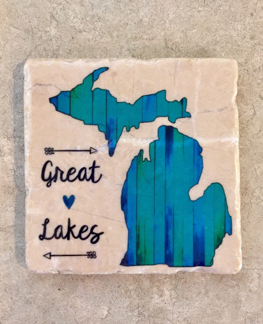 Set of 4 Tumbled Tile Michigan Coasters With Cork Backing. Great Lakes ...