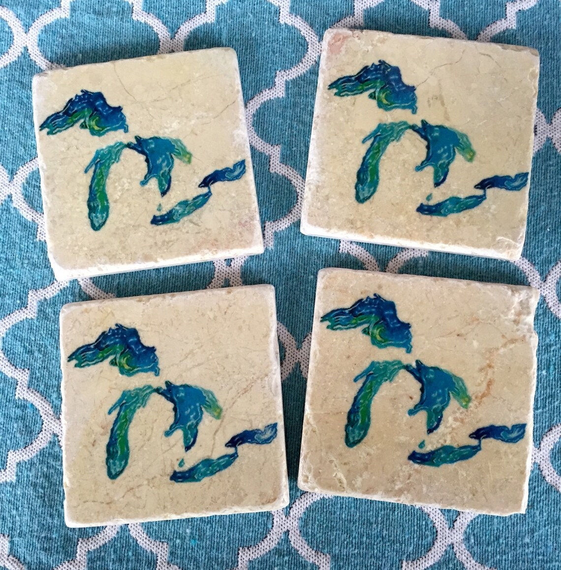 Set of 4 Tumbled Tile Michigan Coasters With Cork Backing. - Etsy