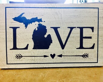 Michigan Lake Love Wood Sign 12x3.5 | Etsy