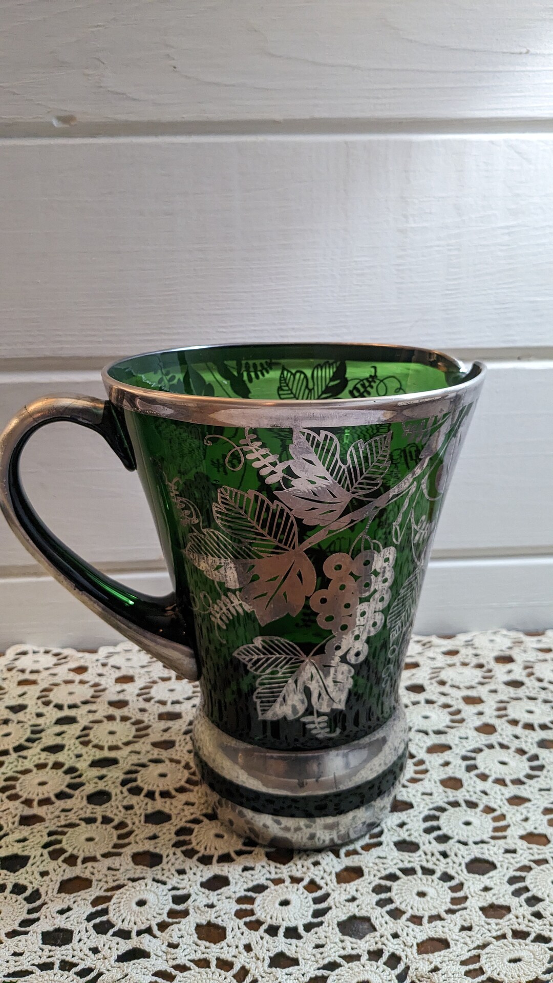 Elegant Silver Filigree Overlay Green Glass Pitcher / Wedding Gift ...
