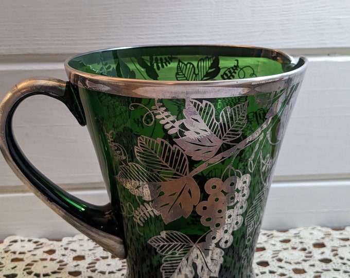 Elegant Silver Filigree Overlay Green Glass Pitcher / Wedding Gift ...