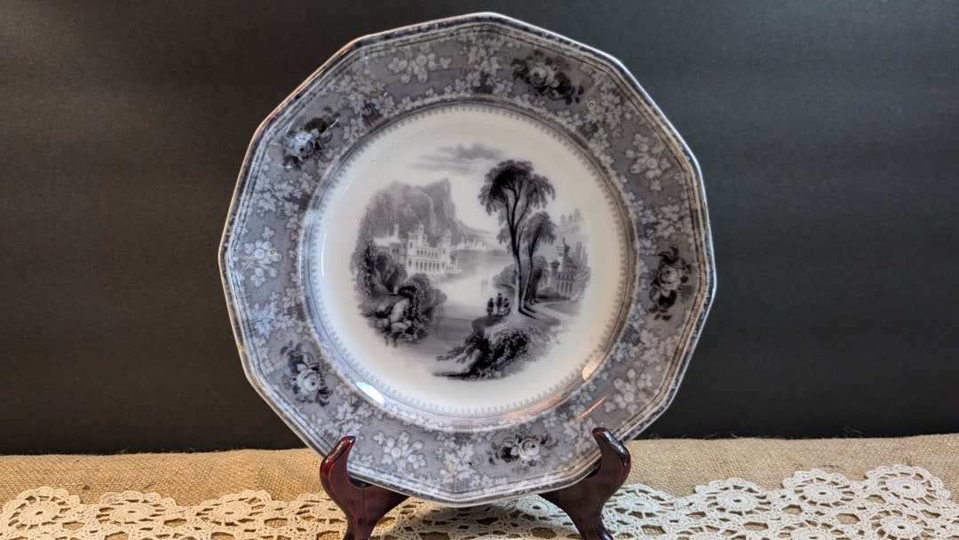 Antique Black and White Transferware 10 1/2 Plate / Milan Pattern South ...