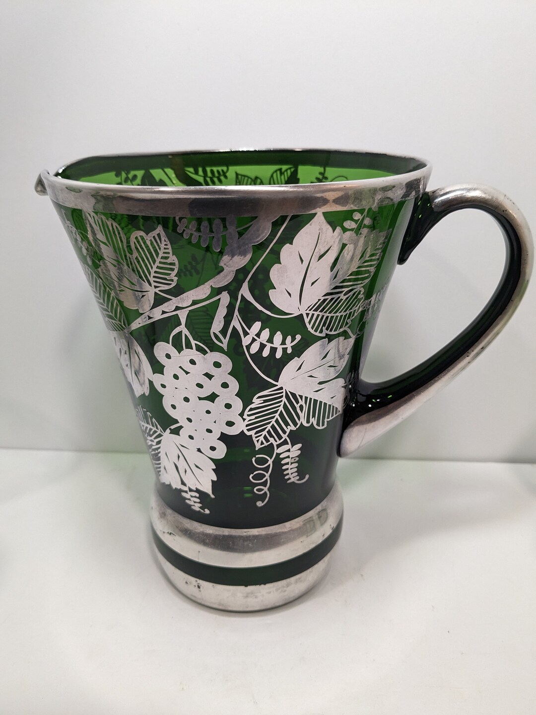 Elegant Silver Filigree Overlay Green Glass Pitcher / Wedding - Etsy