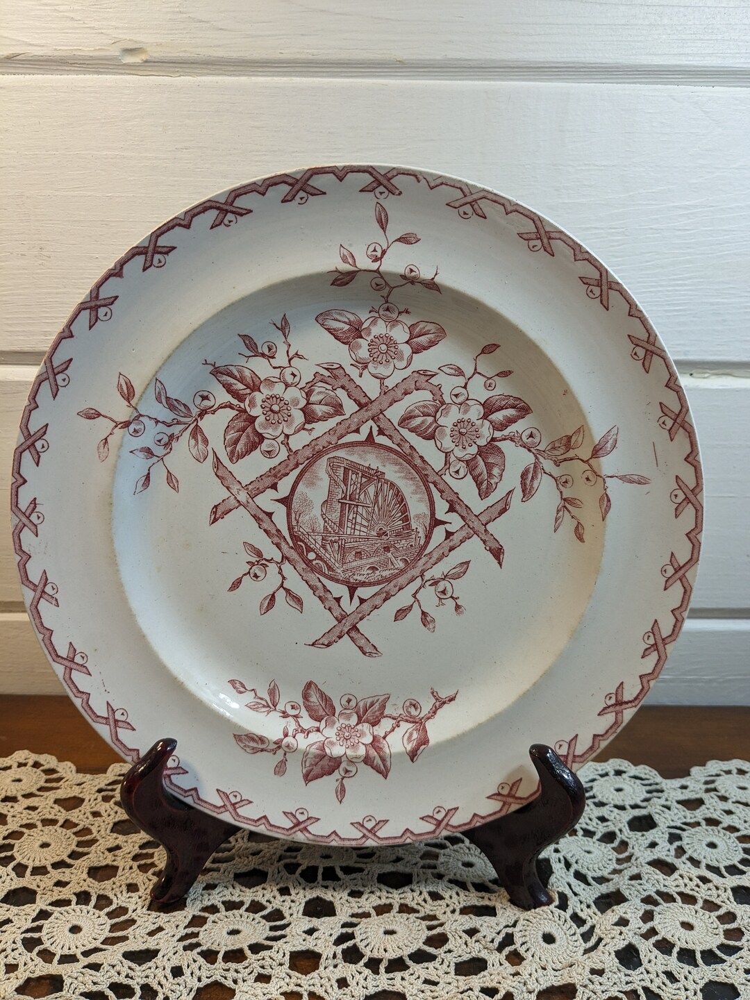 Antique Red Transferware W.E & Co. Alaska Hanley Floral 10" Plate ...