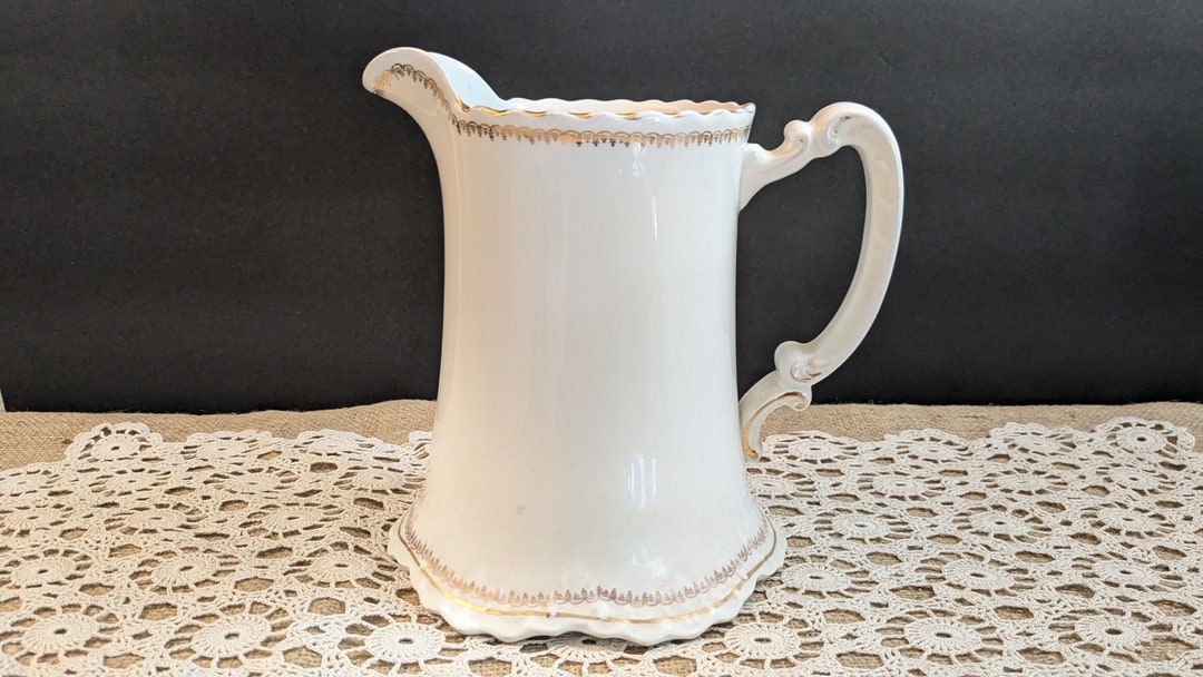 Antique White and Gold Trimmed Pitcher / Homer Laughlin Hudson Pattern ...