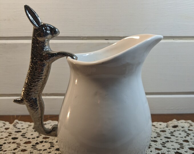 French Ironstone Pitcher With Silver Rabbit / Bunny Handle / Serving ...