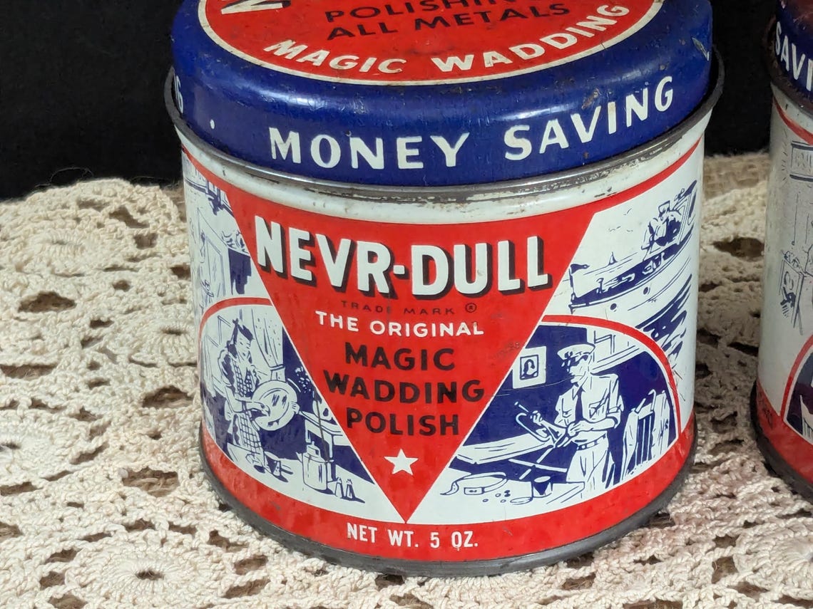Pair of Vintage 1941 NEVR-DULL Canister: Original Wadding Polish - Etsy