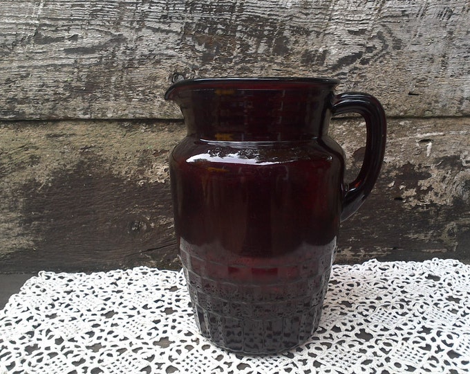 Pitcher, Ruby Red Glass, 8 Tall, Glass Water Pitcher, Garnet Red ...