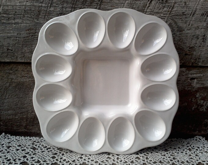 Egg Plate, Deviled Egg Plate, Farval Portugal, Kitchen, Porcelain Egg ...