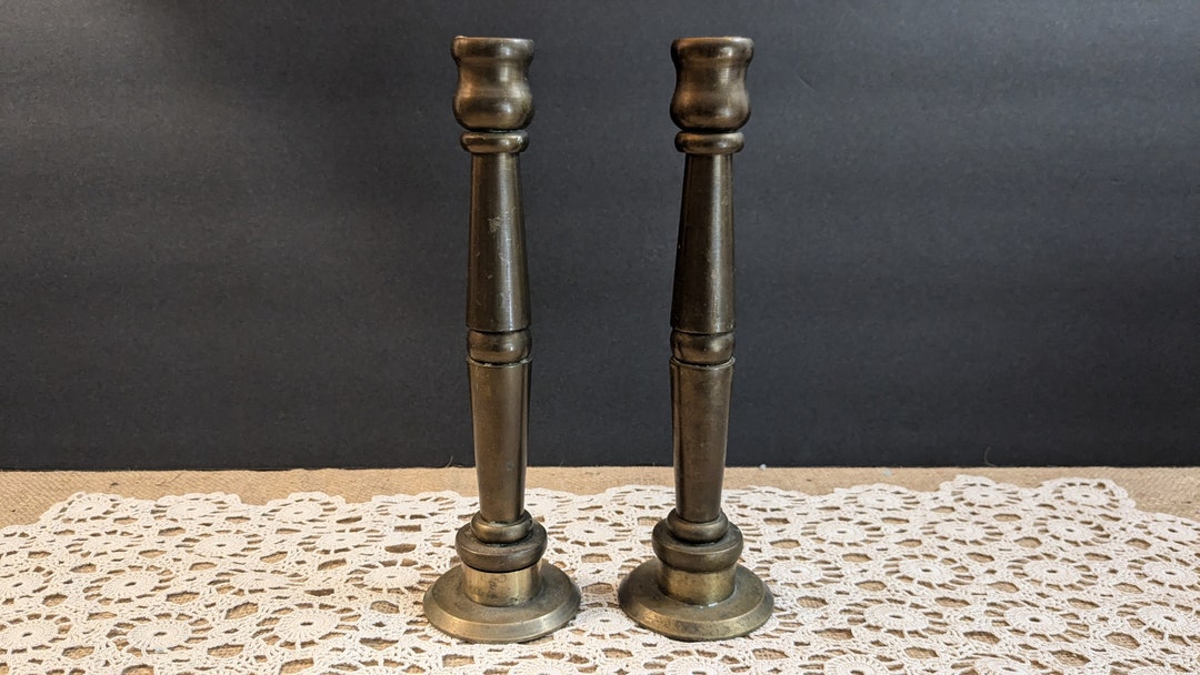 Antique Early Solid Heavy Brass Tall Candlesticks - Etsy