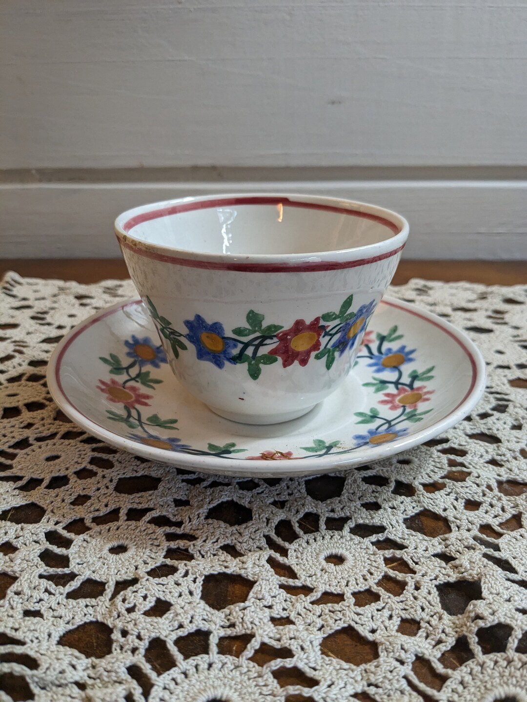 Antique Floral Handless Cup and Saucer Set / Soup Cup / Desert Cups ...