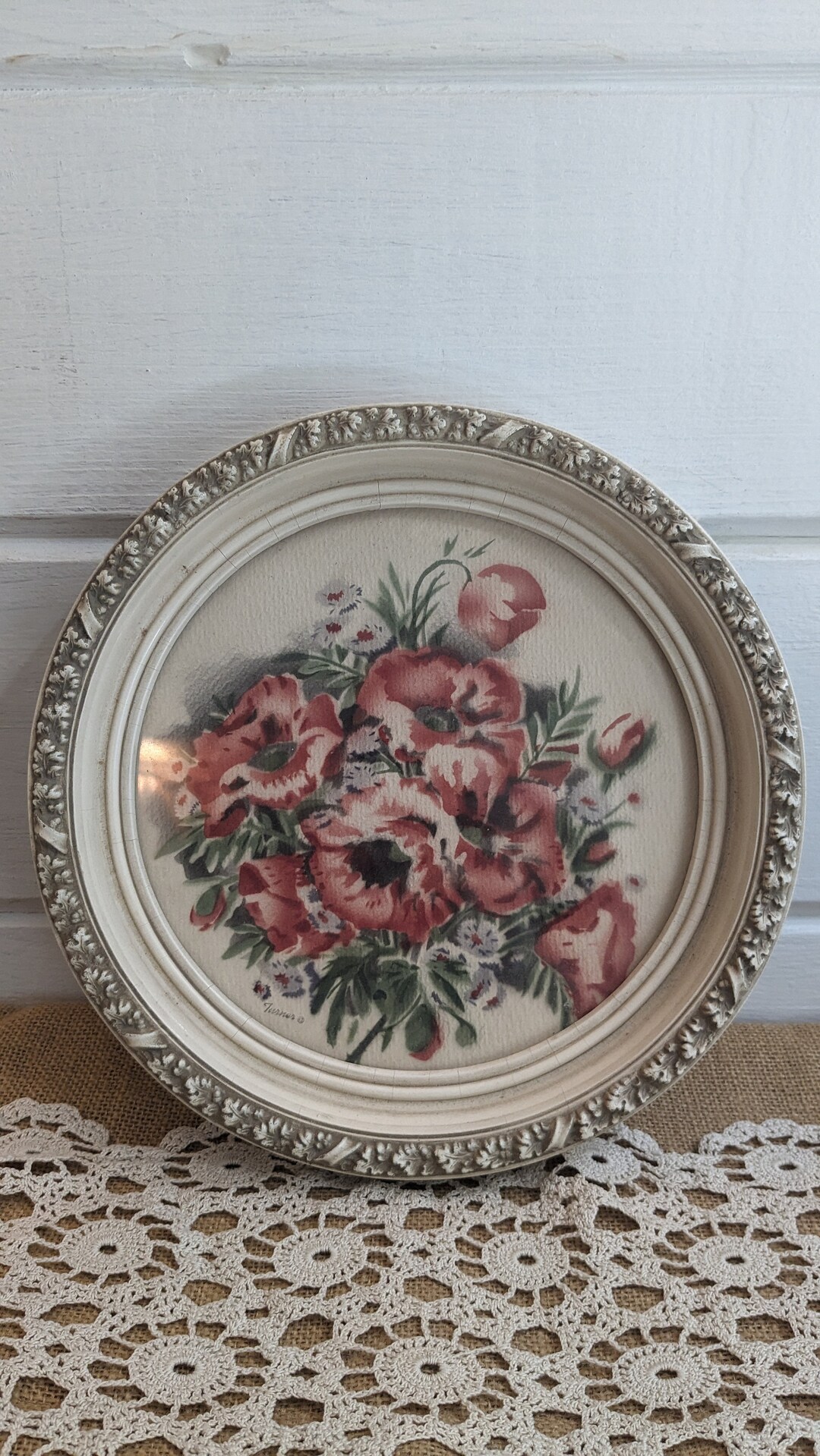 Vintage Round Floral Print / Marked Turner / Victorian Wall Decor ...